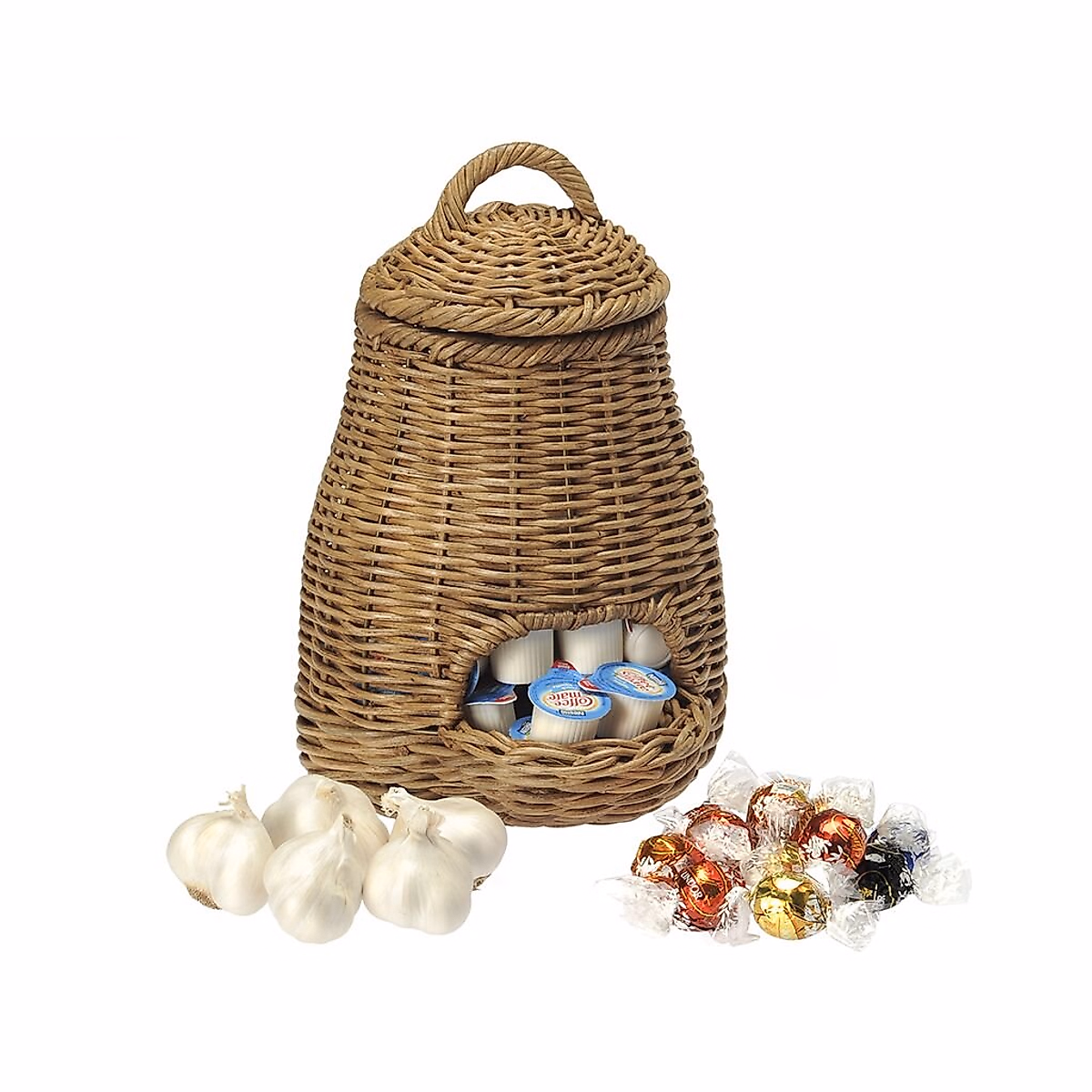 KOUBOO 1020027 Wicker Garlic Fruit and Vegetable Storage Basket, Small, 7.5" x 7.5" x 10.5" , brown