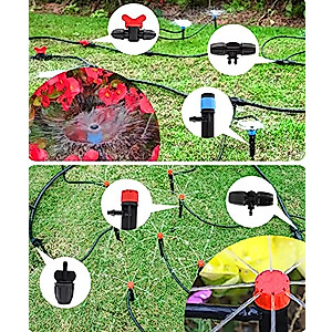 POANES Drip Irrigation Kit, 100FT Garden Watering System with 40FT 1/4 inch and 60FT 1/2 inch Blank Distribution Tubing Hose Distribution Tubing Adjustable Nozzle Emitters Sprinkler Barbed Fittings