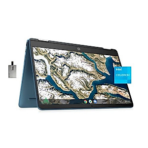 HP 2022 14" Touchscreen Chromebook x360 Convertible Laptop, Intel Celeron N4120 Processor, 4GB RAM, 64GB eMMC Storage, HD Webcam, Forest Teal, Chrome OS, 128GB SnowBell USB Card