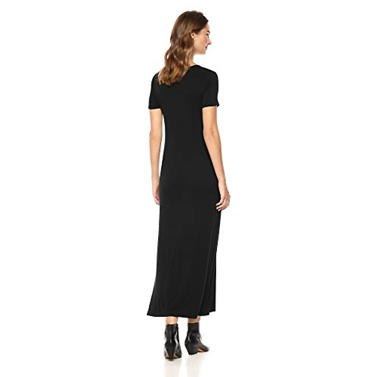 Amazon Essentials Women's Jersey Standard-Fit Short-Sleeve Crewneck Side Slit Maxi Dress (Previously Daily Ritual), Black, Small