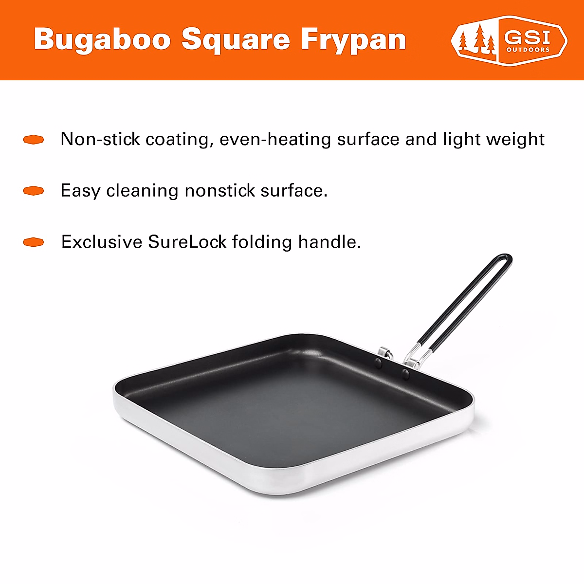 GSI Outdoors Bugaboo Frypan I Non-Stick Square Pan for Car Camping, Backpacking, and Home