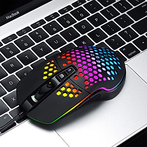 Lightweight Gaming Mouse, Honeycomb USB Wired Mouse with Backlight, 4000 DPI, RGB Computer Gaming Mouse for Mac, Laptop, PC (Black)