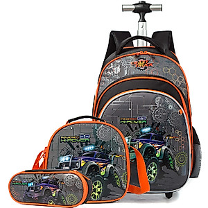 Meetbelify 3Pcs Rolling Backpack for Boys with Lunch Bag Pencil Case School Bags Wheeled Backpack