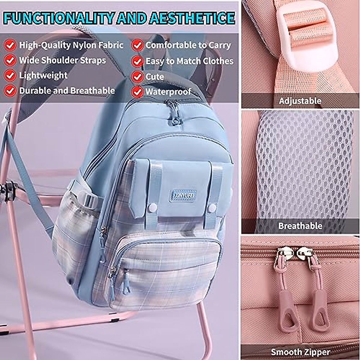 iwhgrmp Casual Backpack Large Capacity Lightweight Daily Use Cute Aesthetic Travel Backpacks Trendy Laptop Daypacks (Purple)