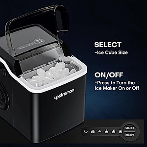 Upstreman Y90 Countertop Ice Maker, Self-Cleaning Ice Cube Maker Machine, Max 26Lbs/Day, 9 Ice Cubes Ready in 6 Mins, Portable Bullet Ice Maker for Home, Kitchen, Office, Party