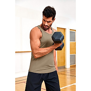 ZIWOCH Mens Workout Stringer Tank Tops Gym Muscle Sleeveless Cotton Shirt Training Bodybuilding Vest Khaki