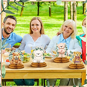 Kajaia 9 Pieces Bear Baby Shower Honeycomb Centerpieces Paper Bear Table Decorations Bear Baby Shower Decorations Table Toppers for Birthday Party Favors Supplies, 9 Styles