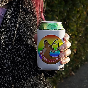 Oh Deer I'm Queer Rainbow Pride Gay Lesbian Funny Can Cooler - Drink Sleeve Hugger Collapsible Insulator - Beverage Insulated Holder