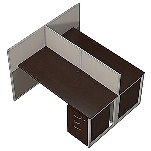 Bush Business Furniture Easy Office 2 Person Cubicle Desk with File Cabinets, 60W x 45H, Mocha Cherry Satin