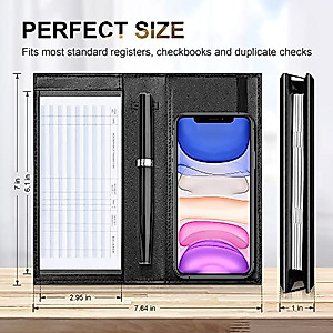 CASMONAL Checkbook Covers for Personal Checkbook Holder RFID Premium Leather Checkbook Cover for Duplicate Checks（Black）