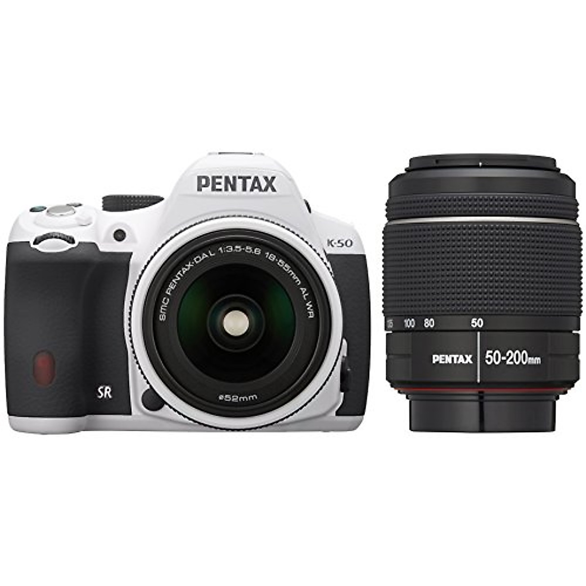 Pentax K-50 16MP Digital SLR Camera Kit with DA L 18-55mm WR f3.5-5.6 and 50-200mm WR Lenses (White) - International Version