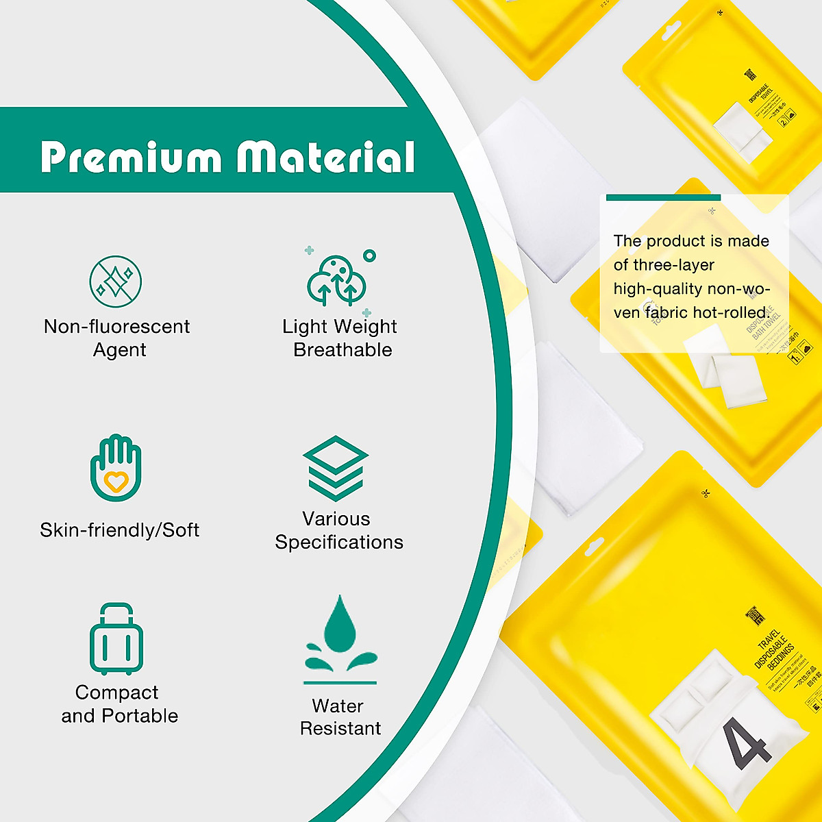 CLOVERCAT 8 PCS Disposable Bed Sheets Travel Sheets for Hotel, Disposable Bedding for Soft Breathable Bed Cover, Bed Sheet, Pillowcase, Towel Set for Trips, Hotels, Spa, Camping, Overnight Stay