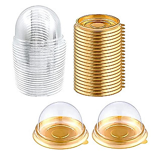 EchoDone 50 Set Clear Plastic Mini Cupcake Boxes Muffin Pod Dome Muffin Single Container Box Wedding Birthday Boxes (Gold)
