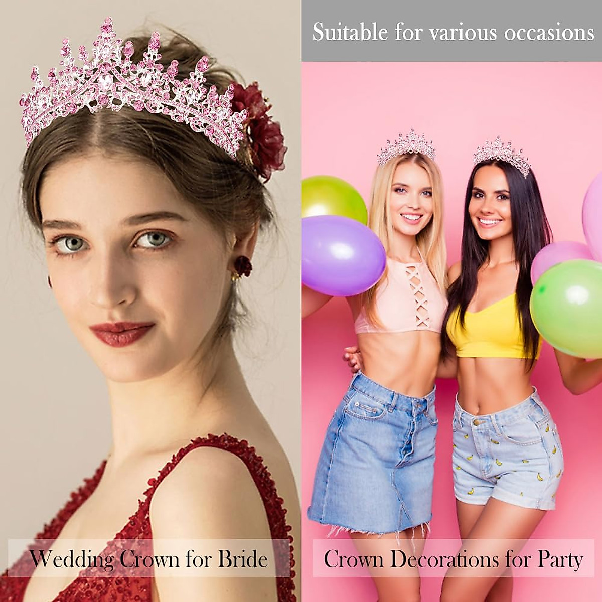 ATODEN Birthday Girl Tiara Queen Crown Pink Tiaras and Crowns for Women Girls Crystal Princess Tiara Rhinestone Headbands Quinceanera Crown Headpieces Birthday Decorations