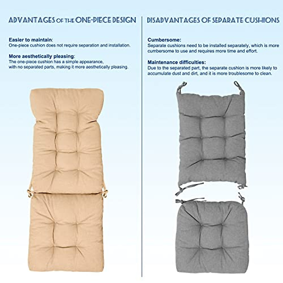 ROFIELTY Rocking Chair Cushion，Tufted Rocking Chair Cushions Indoor/Outdoor, All in One Non-Slip Adirondack Chair Cushion, Suitable for Rocking Chair Cushions in Nursery/High Back/Office (Cream)