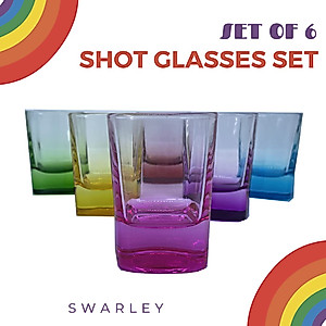 SWARLEY Shot Glasses Set - Cute Shot Glasses | Mini Shot - Tequila Glasses - Vasos de Chupito, Crystal Shot Glasses - Espresso Shot Glass - Colored Glass - Neon Shot (Multi Color) (6 pieces)