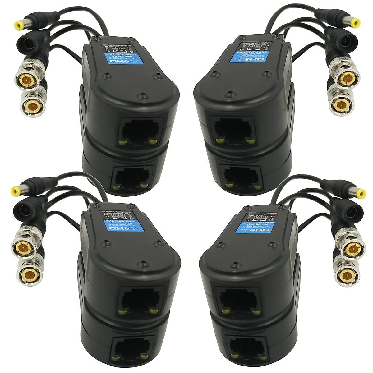 AIMHD 4 Pair Passive Video Balun with Power, Upgraded 1080P - 8MP BNC to RJ45 Long Distance Network Transceiver, Cat5e Cat6 Cable to BNC Male Adapter for CCTV Security Surveillance Camera System