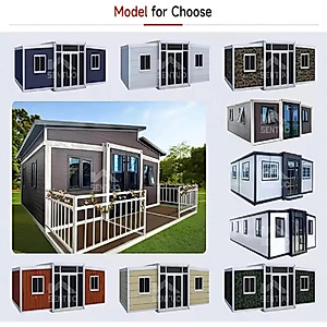 Portable Prefabricated Tiny House 20X20ft, Mobile Expandable House, Outdoor Storage, Modern Study Steel Storage House Garden Houses，Customizable Room, Kitchen, Bathroom and Balcony