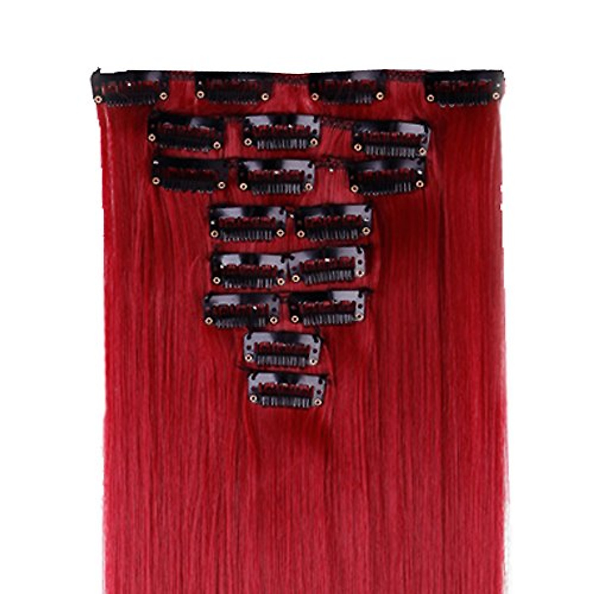 Womens 18 Clips 8pcs Full Head Hair Extensions 26 Inch Long Straight Dark Red Hairpiece