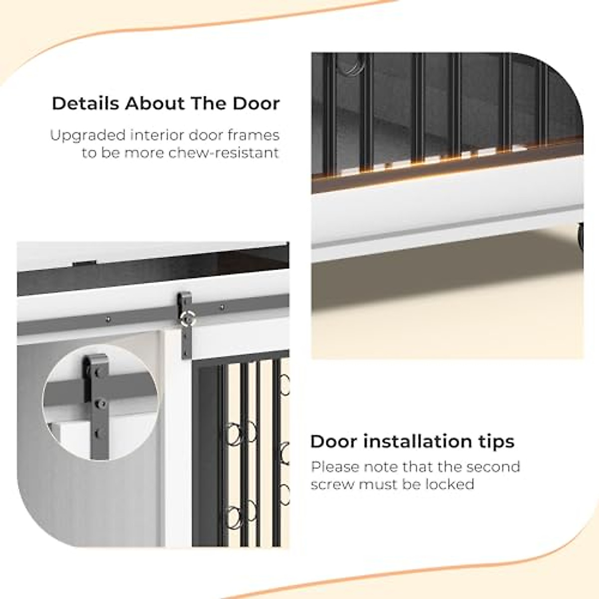 Lyromix Furniture Style Dog Crate End Table with Sliding Barn Door, Indoor Dog Kennel Furniture with Removable Divider for 2 Small to Medium Pets, White, 39.37''W×25.2''D×28.94''H