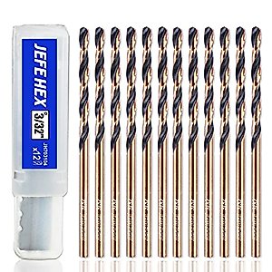 JEFE HEX 3/32 Inch HSS Jobber Length Twist Drill Bits, 135 Degree Split Point, Ideal for drilling on Steel, Copper, Wood, Plastics, Aluminum, Zinc Alloy. Drill bits for Industry, MRO and DIY Use. (Pack of 12)