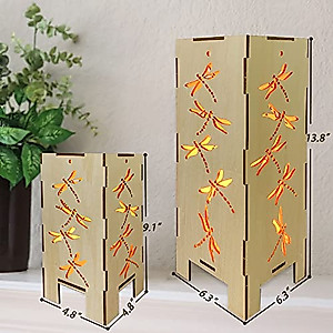 Midrean Wooden Farmhouse Lantern Decor 13.5" Small Lanterns Decorative Indoor Rustic Lantern Decorative Laterns for Living Room Decoration Home(Dragonfly Laterns)