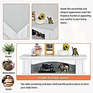 COSTWAY 32-inch Electric Fireplace with Mantel, Adjustable Freestanding Heater with Remote Control, Shelf, 3D Flame Brightness, Overheat Protection, Mantel Fireplace for Living Room, 1400W (White)