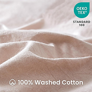 BISELINA 100% Washed Cotton Duvet Cover Set 3pcs with Bowknot Ties Strap Solid Color Linen Like Textured Durable Breathable Soft Comfy Chic Bedding (King, Pale Pink)