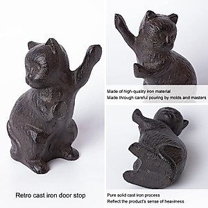GDYOOSHOW Cast Iron Door Stop Cat Heavy Duty Door Stopper 2Pcs Black Floor Decorative Statue Rustic Book Stopper Heavy Bookend (Brown Rust)
