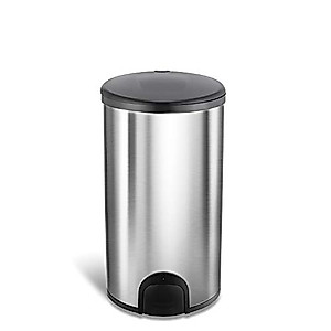 NINESTARS TTT-45-8 Automatic Tap Sensor Trash Can, 12 Gal 45L, Stainless Steel Base (Round, Black Lid)