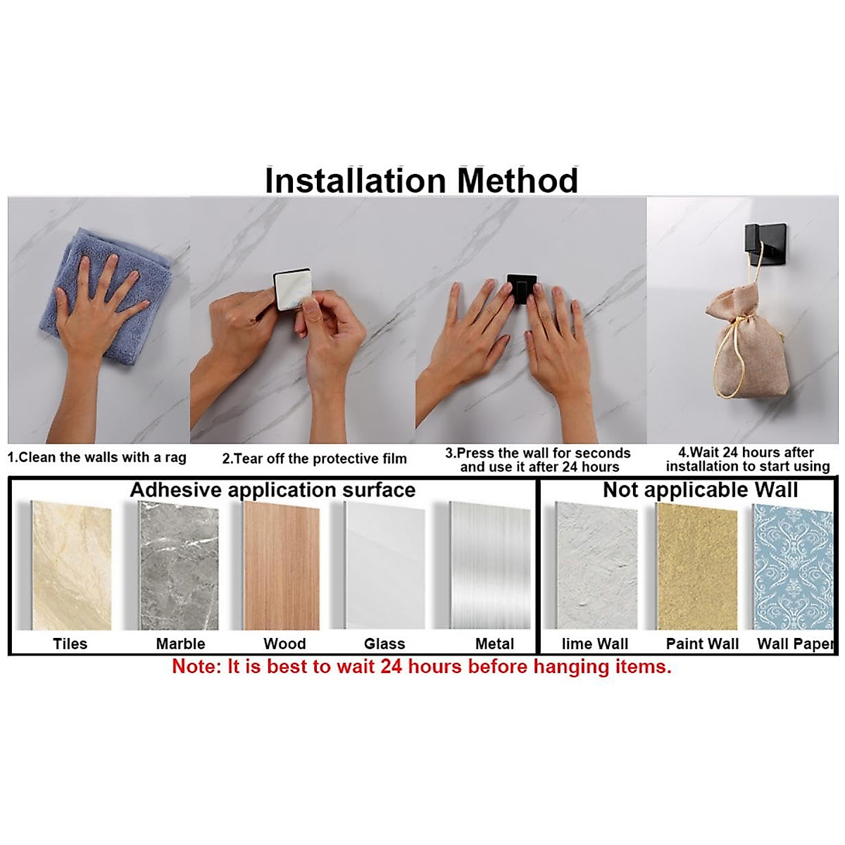 Vanloory Bath Towel Hook,4 Pack Self Adhesive Square Coat Hooks, Sturdy No Drilling Robe Hook, Stainless Steel Heavy Duty Clothes Hanger, Wall Hooks for Bathroom Bedroom Kitchen (2 Inch,Black)