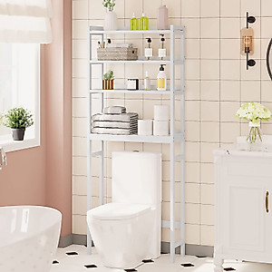 HOOBRO Over The Toilet Storage Shelf, 4 Tier Over Toilet Bathroom Organizer, 23.6" L x 9.4" W x 65.7" H, Space-Saving, Stable, Easy Assembly, for Bathroom, Laundry, Restroom, White WT04TS01G1