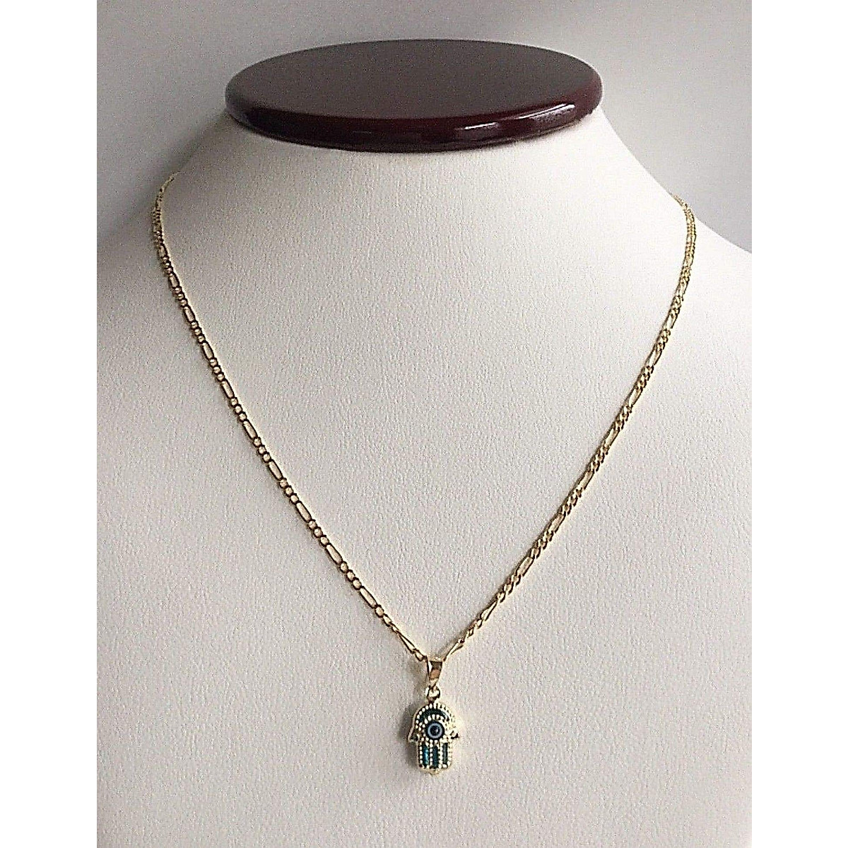 ALEX AND ELSA 14K REAL GOLD HAMSA BLUE EVIL EYE NECKLACE 18" LONG / 14K ORO PURO CADENA DE MANO Y OJO 18" LARGO