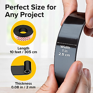 Flexible Magnetic Tape - 1 Inch x 10 Feet Magnetic Strip with Strong Self Adhesive - Ideal Magnetic Roll for Craft and DIY Projects - Sticky Magnets for Fridge and Dry Erase Board
