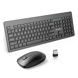 Wireless Keyboard and Mouse Combo, SBARDA Full Size Compact Silent 2.4 GHz Wireless Keyboard and Mouse with 13 Multimedia and Shortcut Keys for Desktops/Laptops/Mac, Black