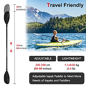 WONITAGO Kayak Paddles with Alloy Shaft and PP Blade, Floating Kayaking Oars, Adjustable 230-250 cm/90-98 Inches, Black