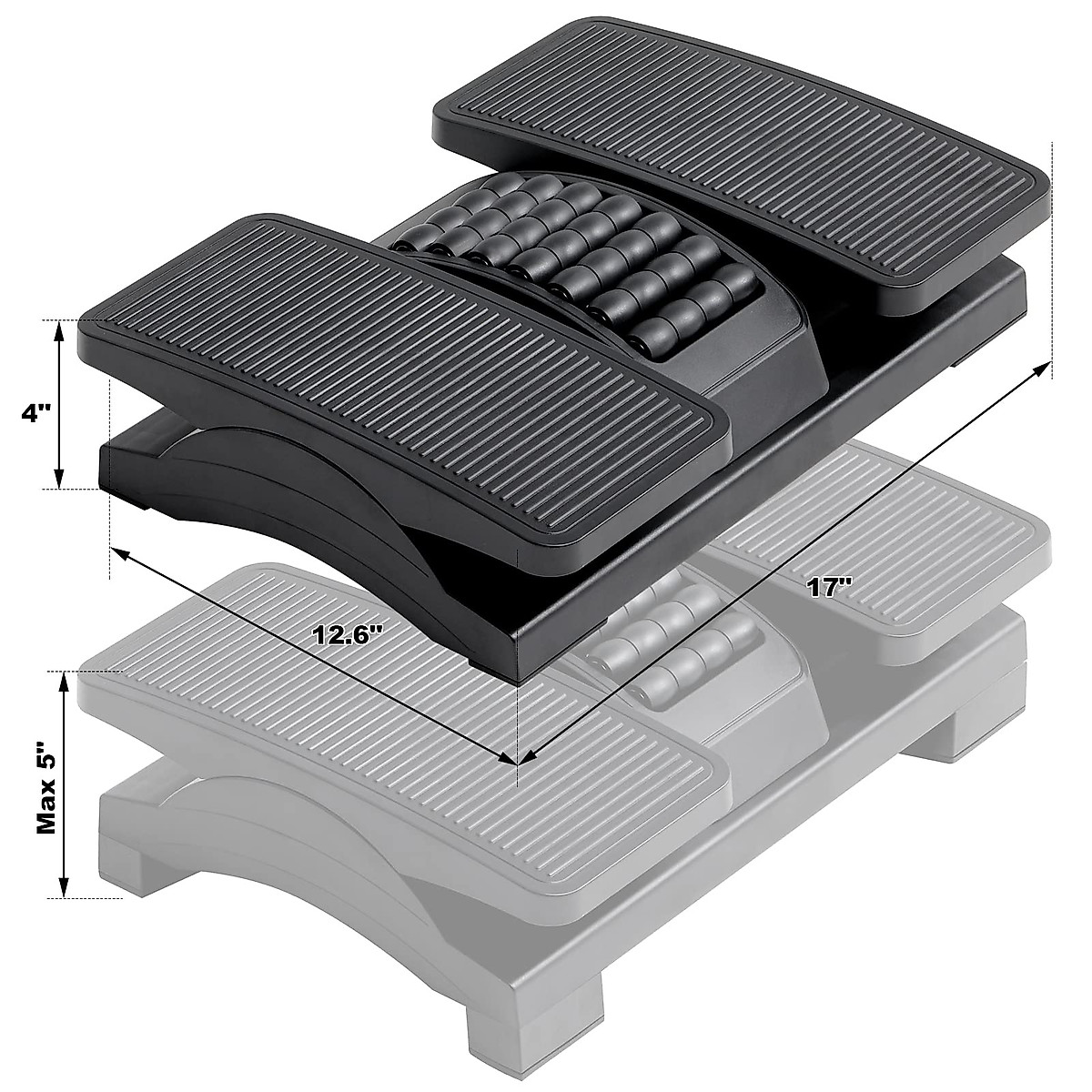 Adjustable Office Footrest for Under Desk Ergonomic Foot Stool Foot Rest Improves Posture and Circulation for Home Office with Massage Roller Non-Slip, Black