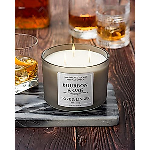 Bourbon Scented Candle | Candles for Men | Masculine Candles | Luxury Soy & Beeswax Candles for Home | 16 oz. Large Jar 3 Wick Candle | Mens Candle | Gift for Men