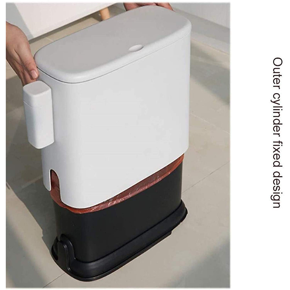 Trash Can with Lid 11 Liter Double Barrel Waste Basket Rectangular Garbage Container Bin for Bathroom Bedroom Kitchen and Office Removable Liner Bucket (Color : White)