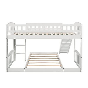 Tidyard Twin Over Twin Bunk Bed with Slide and Ladder, Wood Bed White for Bedroom Dorm Guest Room Home Furniture
