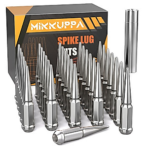 MIKKUPPA M14x2.0 Spike Lug Nuts - 32PCS Chrome 14mmx2.0 Spiked Lug Nuts, Replacement for 1994-2014 Ford F150, 1997-2013 Expedition, Solid 4.4" Tall Acorn Lug Nut with 1 Socket Key