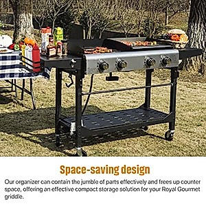 RUSFOL Upgraded Stainless Steel Griddle Caddy for Royal Gourmet 24'' Charcoal&Propane Gas Griddles, with an Allen Key, Space Saving BBQ Accessories Storage Box, Free from Drill Hole&Easy to Install