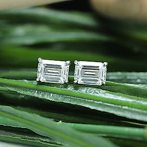 3 Carat Emerald Cut Lab Created Moissanite Diamond Solitaire Stud Earrings for Women Wedding Earrings In 18K White Gold Over Sterling Silver