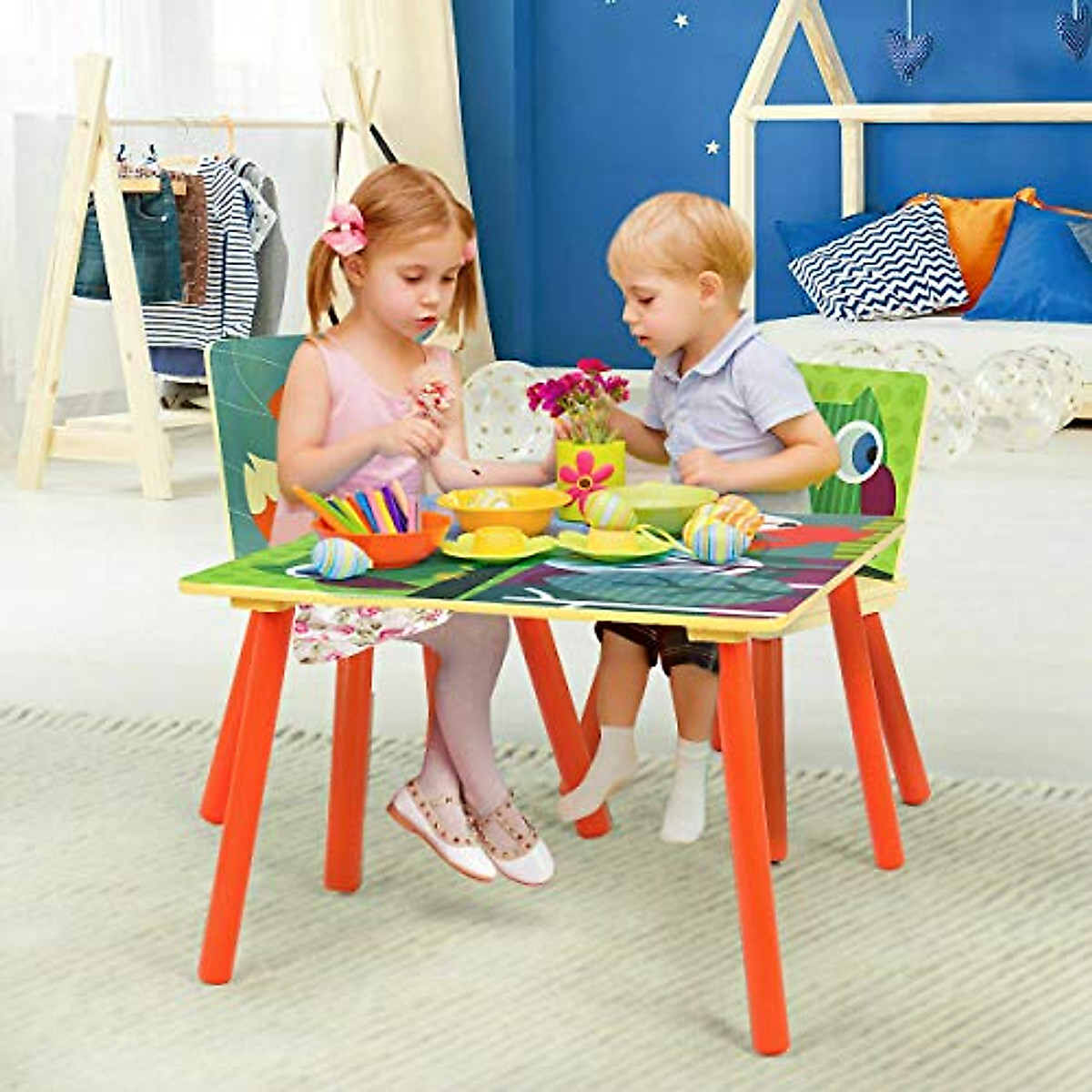TimmyHouse Desk Kids Table and 2 Chairs Set for Toddler Baby Gift Furniture Cartoon Pattern