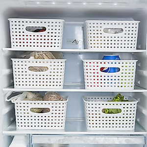 ZHENFAN White Plastic Woven Storage Baskets, 6-Pack Weave Basket Organizer for Kitchen Office Bathroom