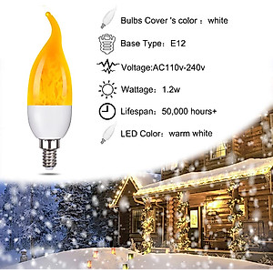 Venforze E12 Flame Bulbs 6 Pack, 3 Mode LED Candelabra Flame Light Bulb 1.2 Watt Warm White Chandelier Flame Bulbs,1800k Candle Light Bulbs, Flame Tip for Christmas Party Decorations