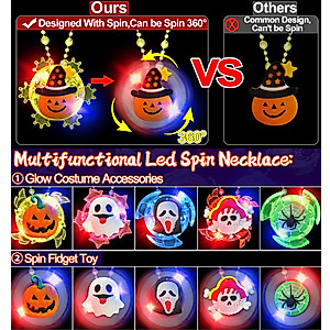 AMENON 60 Pcs Halloween Party Favors for Kids, 10 Styles Rotating Light Up Necklaces & 50 LED Flash Rings Halloween Toys Gifts Ghost Glow in The Dark Party Supplies Halloween Treat Goodie Bag Fillers