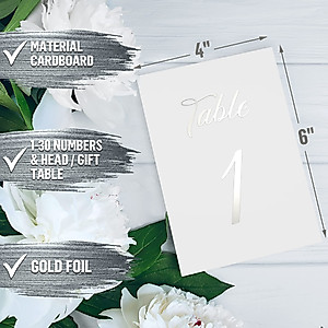 Silver Table Numbers 1-30 for Wedding Reception - Silver Foil Table Number Cards 4x6 in with Head & Gift Table - Restaurant Table Numbers - Wedding Numbers for Tables Card Stock Wedding Table Numbers