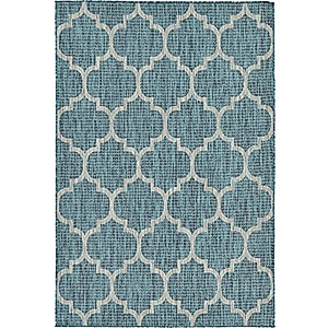Unique Loom Outdoor Trellis Collection Area Rug (4' 1" x 6' 1" Rectangle, Teal/ Gray)