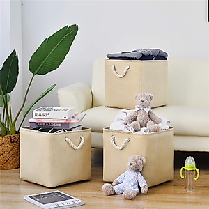 FAGlSAK Large Foldable Storage Bin 13" X 13" Storage Baske Organizer Basket Shelf Cube with Sturdy Cotton Carry Handles for Baby Nursery Closet Shelves Organization (Beige, Set of 3)